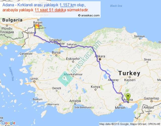 Adana Kırklareli arası kaç km, saat Adana Kırklareli arası kaç km, saat