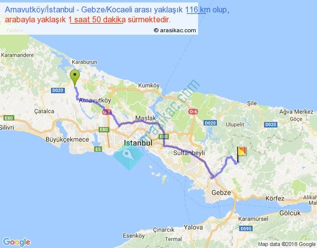 Arnavutköy İstanbul Gebze Kocaeli arası kaç km, saat