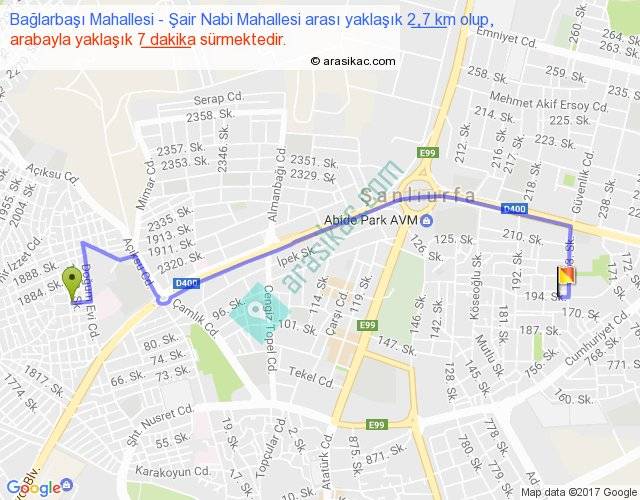 Bağlarbaşı Mahallesi Şair Nabi Mahallesi arası kaç km, saat Bağlarbaşı Mahallesi Şair Nabi Mahallesi arası kaç km, saat