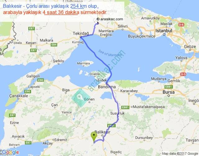 Balıkesir Çorlu arası kaç km, saat Balıkesir Çorlu arası kaç km, saat