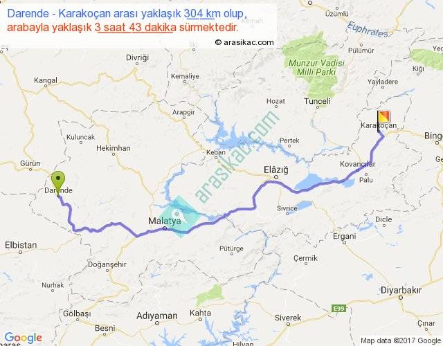Darende Karakoçan arası kaç km, saat Darende Karakoçan arası kaç km, saat