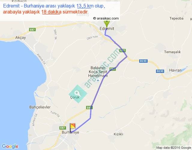 Edremit Burhaniye arası kaç km, saat