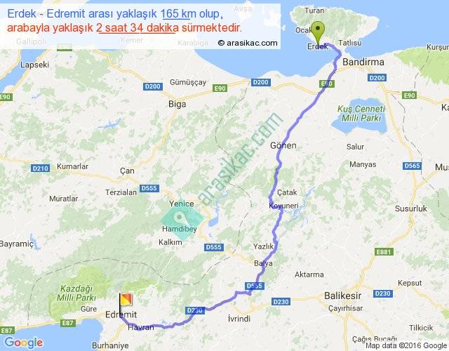 Erdek Edremit arası kaç km, saat