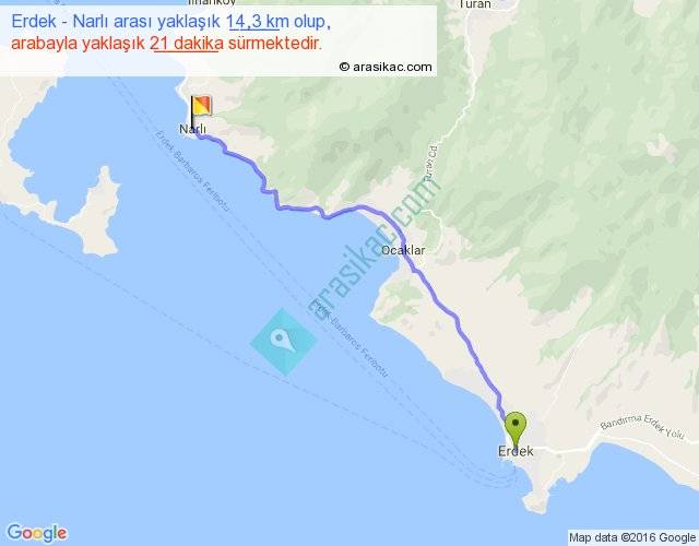 Erdek Narlı arası kaç km, saat