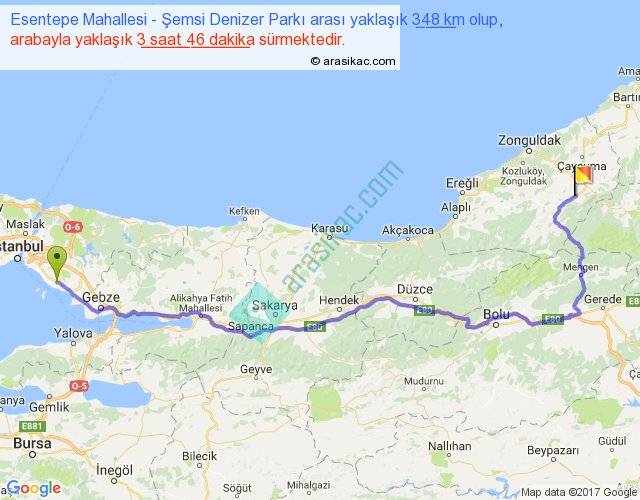Esentepe Mahallesi Şemsi Denizer Parkı arası kaç km, saat