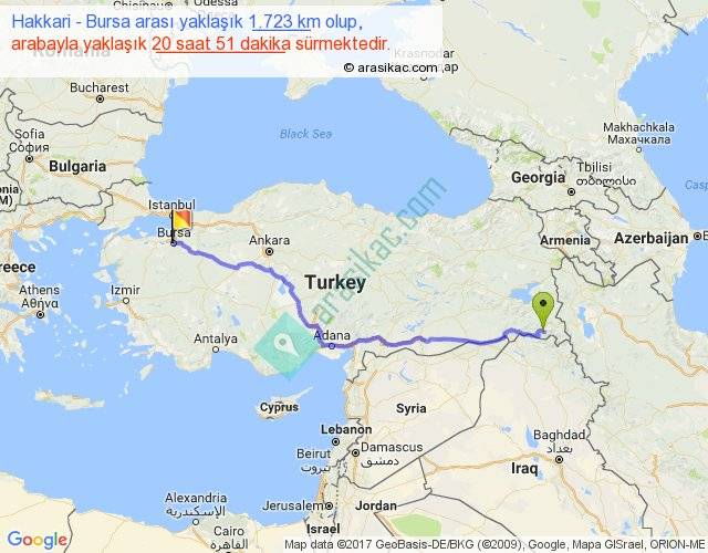 Hakkari Bursa arası kaç km, saat Hakkari Bursa arası kaç km, saat