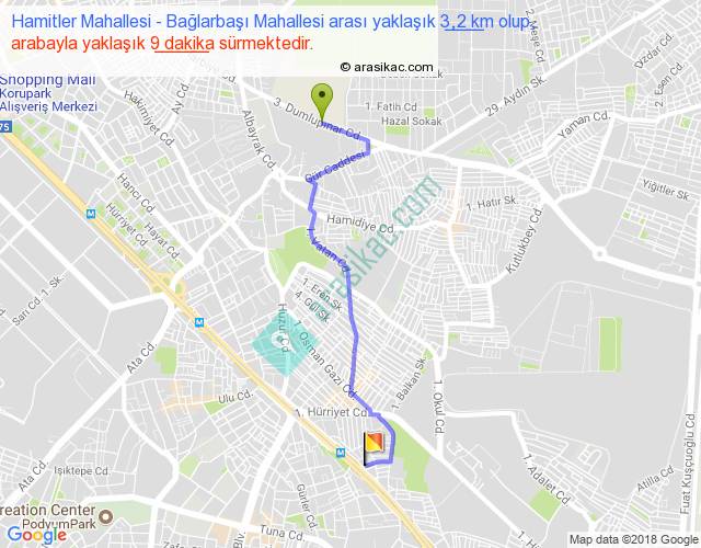 Hamitler Mahallesi Bağlarbaşı Mahallesi arası kaç km, saat Hamitler Mahallesi Bağlarbaşı Mahallesi arası kaç km, saat