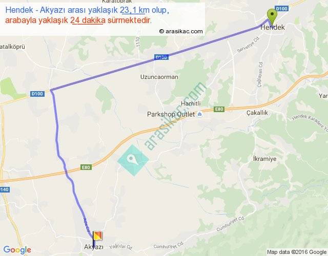 Hendek Akyazı arası kaç km, saat