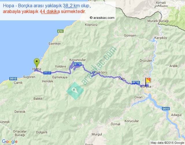 Hopa Borçka arası kaç km, saat