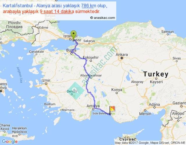 Kartal İstanbul Alanya arası kaç km, saat Kartal İstanbul Alanya arası kaç km, saat