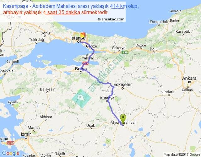 Kasımpaşa Acıbadem Mahallesi arası kaç km, saat