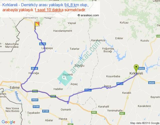 Kırklareli Demirköy arası kaç km, saat Kırklareli Demirköy arası kaç km, saat