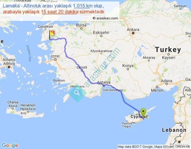 Larnaka Altinoluk arası kaç km, saat