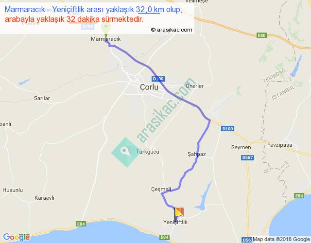 Marmaracık Yeniçiftlik arası kaç km, saat