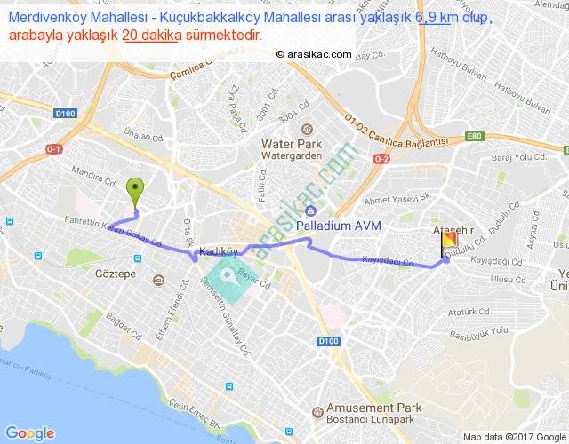 Merdivenköy Mahallesi Küçükbakkalköy Mahallesi arası kaç km, saat Merdivenköy Mahallesi Küçükbakkalköy Mahallesi arası kaç km, saat