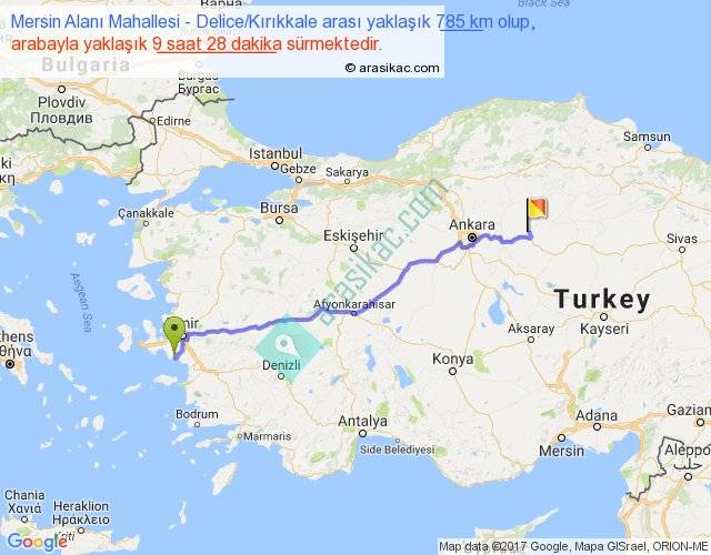 Mersin Alanı Mahallesi Delice Kırıkkale arası kaç km, saat Mersin Alanı Mahallesi Delice Kırıkkale arası kaç km, saat