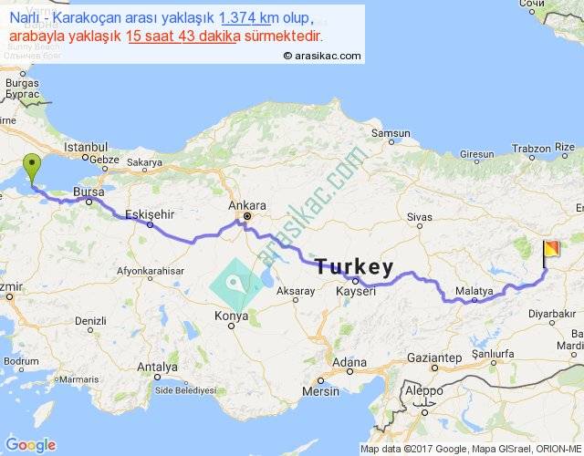 Narlı Karakoçan arası kaç km, saat Narlı Karakoçan arası kaç km, saat
