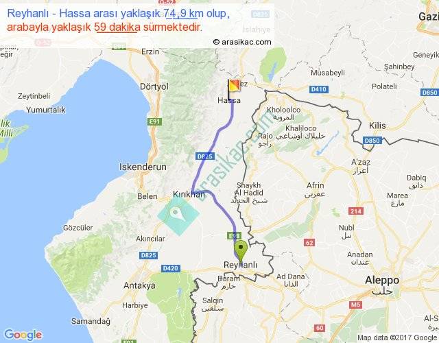 Reyhanlı Hassa arası kaç km, saat
