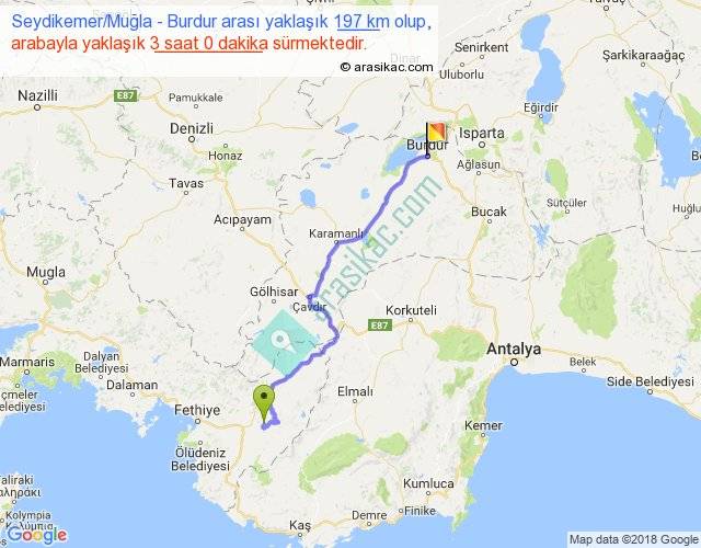 Seydikemer Muğla Burdur arası kaç km, saat Seydikemer Muğla Burdur arası kaç km, saat