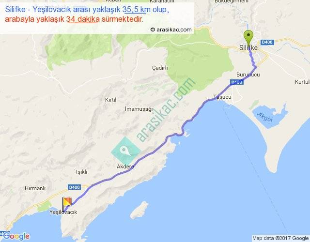 Silifke Yeşilovacık arası kaç km, saat