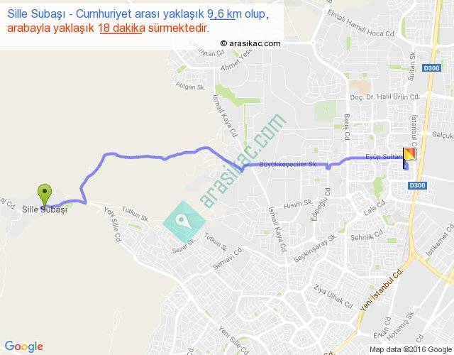 Sille Subaşı Cumhuriyet arası kaç km, saat