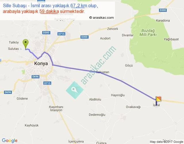 Sille Subaşı İsmil arası kaç km, saat