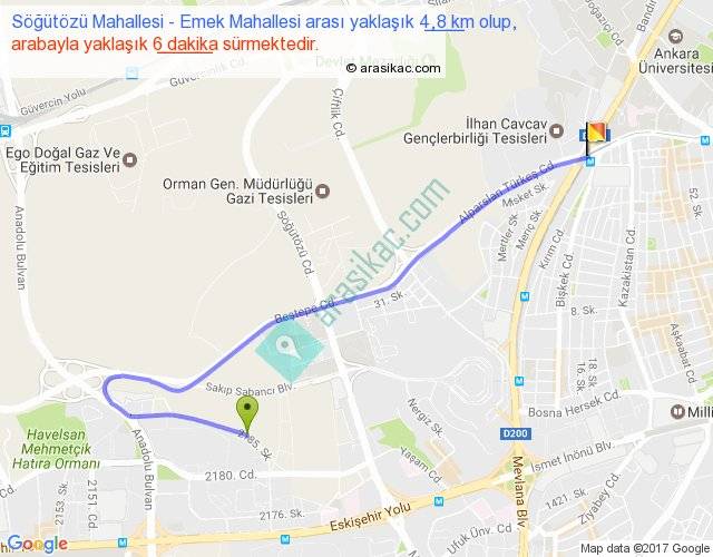 Söğütözü Mahallesi Emek Mahallesi arası kaç km, saat Söğütözü Mahallesi Emek Mahallesi arası kaç km, saat