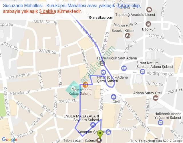 Sucuzade Mahallesi Kuruköprü Mahallesi arası kaç km, saat Sucuzade Mahallesi Kuruköprü Mahallesi arası kaç km, saat