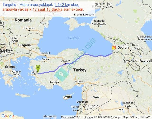 Turgutlu Hopa arası kaç km, saat