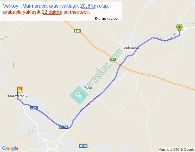 Veliköy Marmaracık arası kaç km, saat